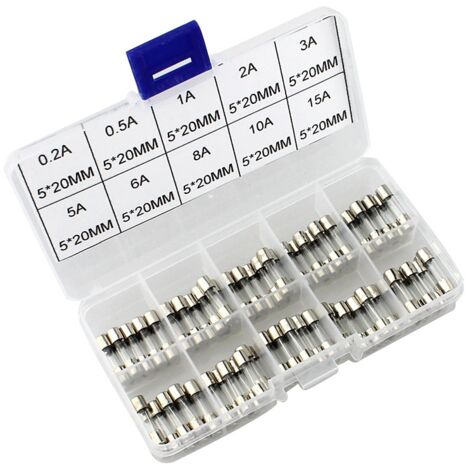 Sollbry 100x Fast Blow Glass Fuse Set, 20 x 5mm, Quick Blow Fuse Kit ...