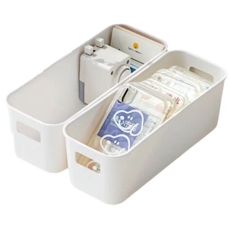 Sollbry Set of 4 Small Stackable White Plastic Storage Boxes Without ...