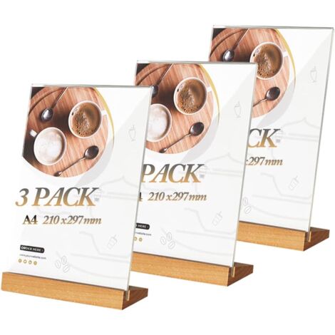Sollbry A4 Table Display Stand (3 Pieces) - Wooden Base - A4 Menu ...