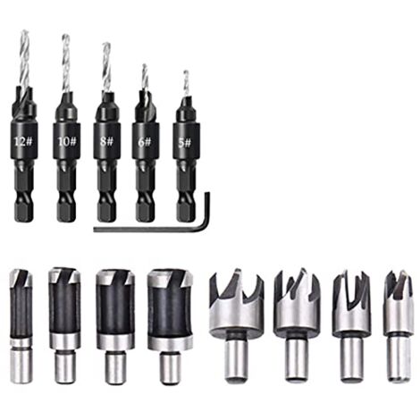 Sollbry 14Pcs Wood Plug Hole Drill Bit Set, Countersink Drill Bits ...