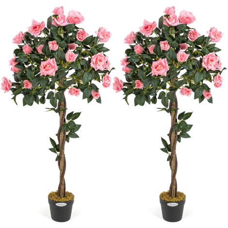 2 Artificial Rose Trees - Pink (4ft)