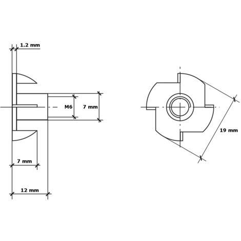 T-Mutter-Klauenmutter, 4-Punkt-Mutter, Klauenverbindung, M6 x 12 mm, 50 ...