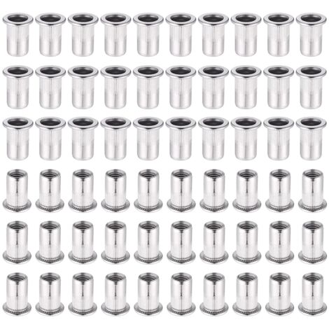 60 Stück 304 Edelstahl-Nietmutter M6 Flachkopf-Blindmutter Gewindeniet ...