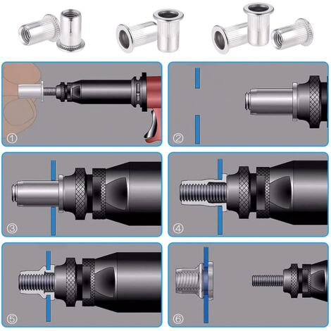 60 Stück 304 Edelstahl-Nietmutter M6 Flachkopf-Blindmutter Gewindeniet ...