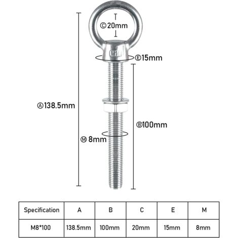 M10 x 100 mm Ringschrauben, M10 Ringschrauben mit metrischem Gewinde ...