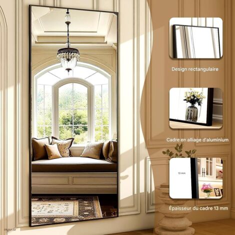 Koonmi – Miroir sur pied 198 x 89 cm – Cadre en aluminium noir ...