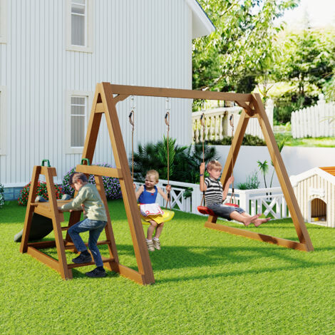 Altalena doppia per bambini 239x240x168,9cm, con scivolo e scaletta, in ...
