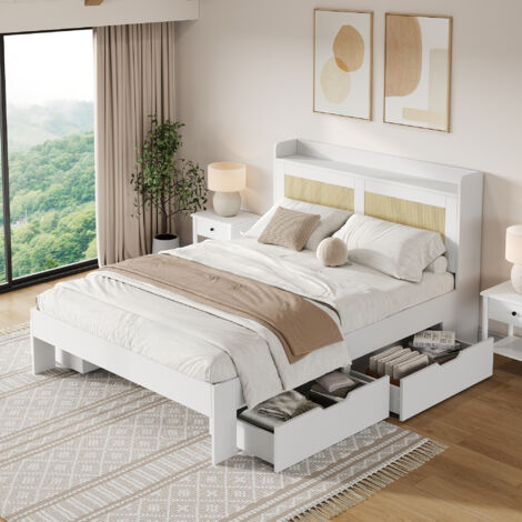 Letti con 4 cassetti 140x200 cm, letti per adulti, rete a doghe, bianco ...