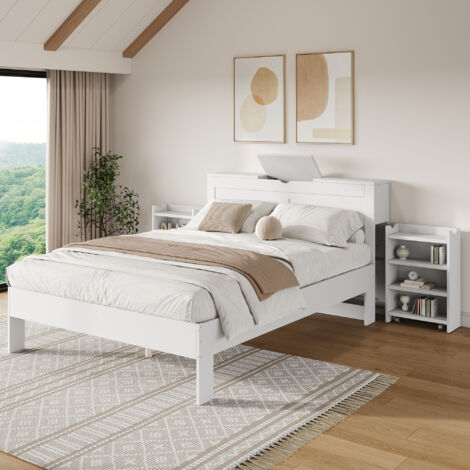 Letti per adulti 140x200 cm Comodino con 2 estraibili, letti ...