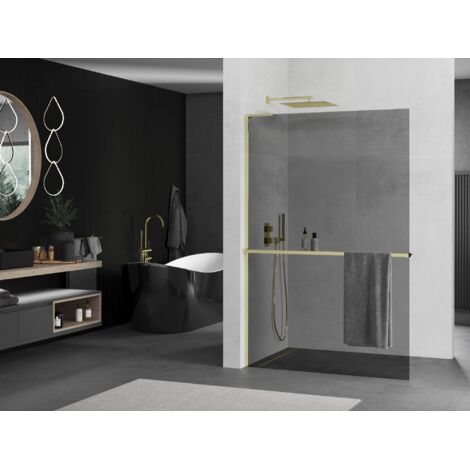 Mexen Kioto+ L Duschwand mit Regal Walk-in 120 x 200 cm, graphit, gold ...