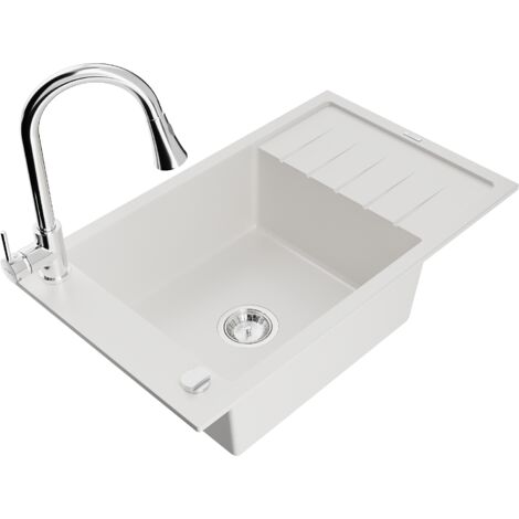 Mexen Elias 1 Becken-Granitspüle mit Abtropffläche und Mischbatterie ...