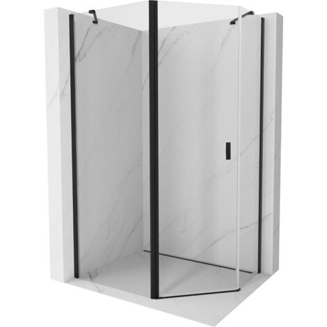 Mexen Mist asymmetrische fünfeckige Duschkabine, Pendeltür 90 x 80 cm, transparent, schwarz ...