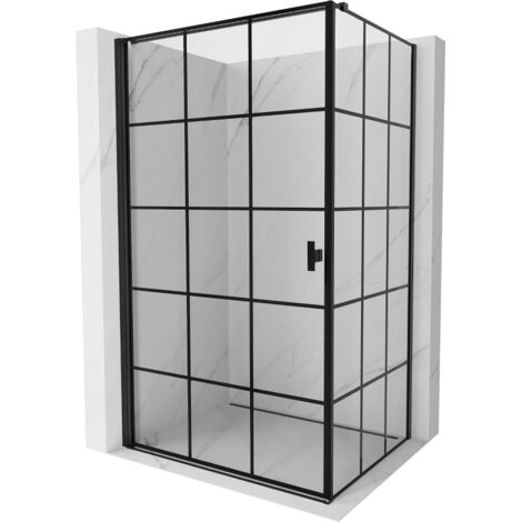 Mexen Mist-B Duschkabine schwenkbar links 80 x 90 cm, schwarzes Gitter, schwarz - 8A2T-080-090 ...