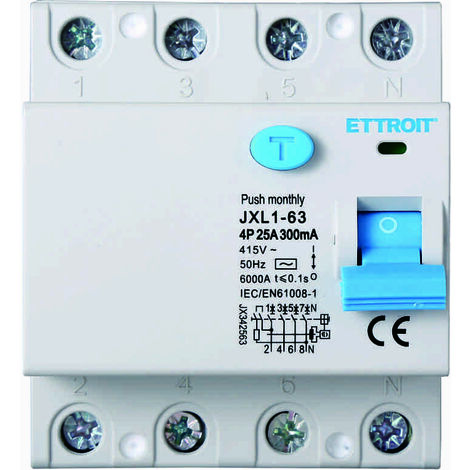 INTERRUPTEUR MAGNETOTHERMIQUE DIFFERENTIEL PURE POUR RAIL DIN 4 MODULES 4P 25A 415V 300mA 6KA