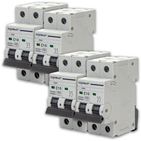 DISYUNTOR TERMOMAGNÉTICO 10A AMPERIOS 2P POSTES CURVA C 4 PIEZAS