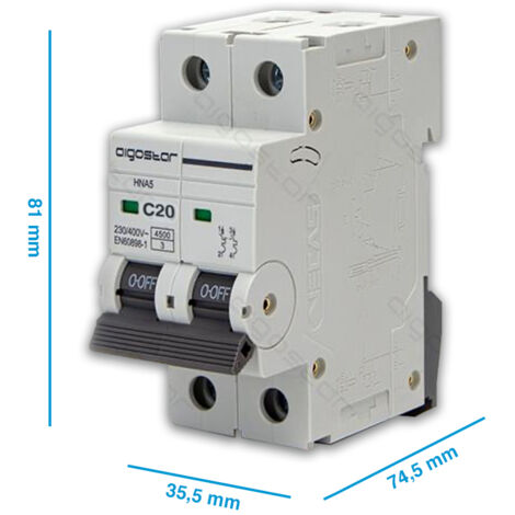 DISYUNTOR TERMOMAGNÉTICO 20A AMPERIOS 2P POSTES CURVA C