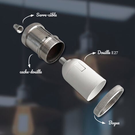 Douille métal E27 filetée chromé, double bague - Tibelec