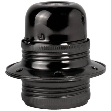 Douille métal E27 filetée noir chromé, double bague - Tibelec