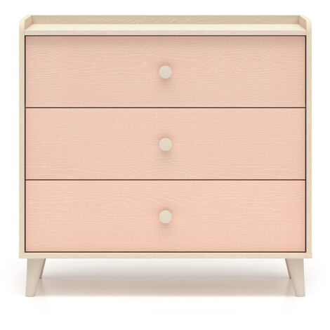 Cassettiera 3 cassetti Alycia beige - rosa corallo - effetto marrone 85cm