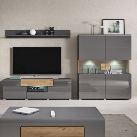 Geschirrschrank Jules mit 2 Türen, Grau und Holzoptik, 152cm