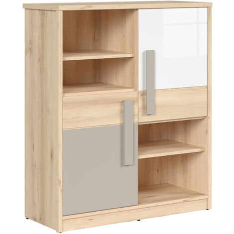 Kommode Stella mit 2 Türen, Holzoptik und Grau, 95cm