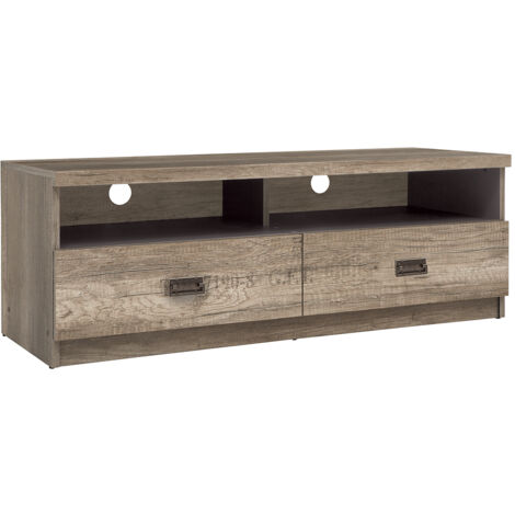 TV-Möbel Abel mit 2 Schubladen, Holzoptik und Grau, 120cm