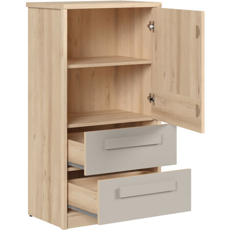 Kommode Stella mit und 1 Tür, Holzoptik und Grau, 60cm