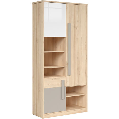 Schrank Stella mit 3 Türen, Holzoptik und Grau, 198.5cm