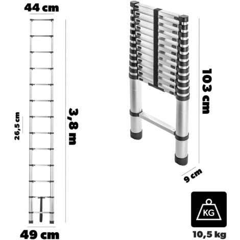 Scala in alluminio, telescopica, allungabile, pieghevole, 13 gradini ...