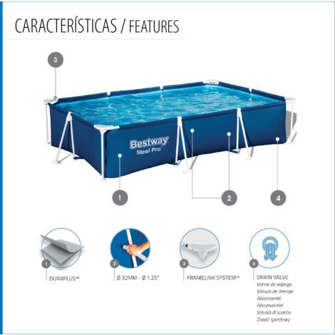 Piscina Desmontable Rectangular Bestway Steel Pro 300x201x66 cm ...