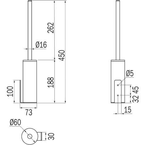 Inda - Ma brosse à WC murale Minilove acier brossé/intérieur gris