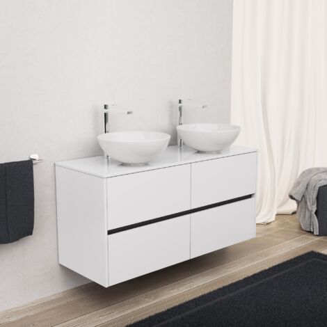 Inda - Badezimmerschrank 4 Schubladen L.120 mit Doppelwaschbecken ...