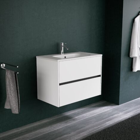 Inda - Badezimmerschrank 2 Schubladen L.80 mit mattem Waschbecken ...