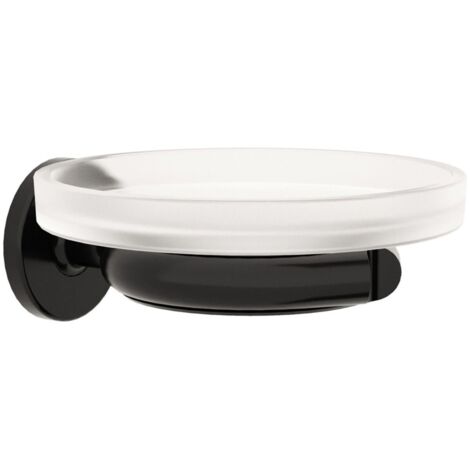 Lineabeta - Jabonera de pared Sbecà de latón negro y cristal esmerilado