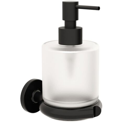 Lineabeta - Jabonera de pared Sbecà en latón negro/vidrio esmerilado 250 ml