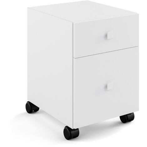 Lineabeta - Runner mueble bajo de 2 cajones de acero blanco con ruedas