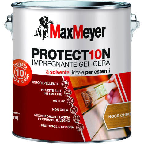 MaxMeyer PROTECT10N, Impregnante a Solvente per Esterni, Noce Chiaro, 2.5L