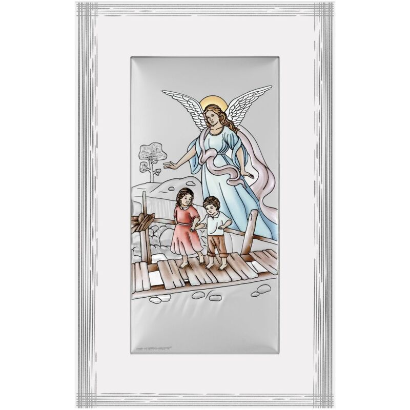 Imagen de un ángel de la guarda, plateado, moderno, encima de una cama ...