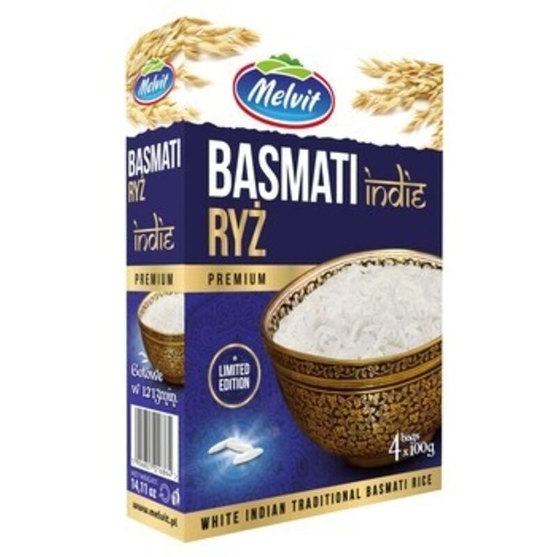 Arroz Basmati Indio Melvit - 4 x 100 g - Aromático y esponjoso