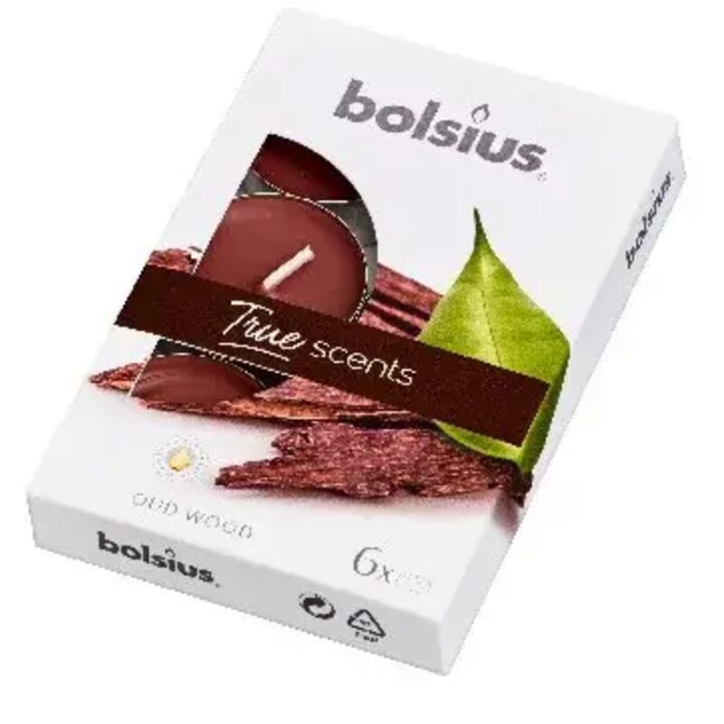 Velas de madera de oud Bolsius - 6 piezas, aromaterapia de madera de agar