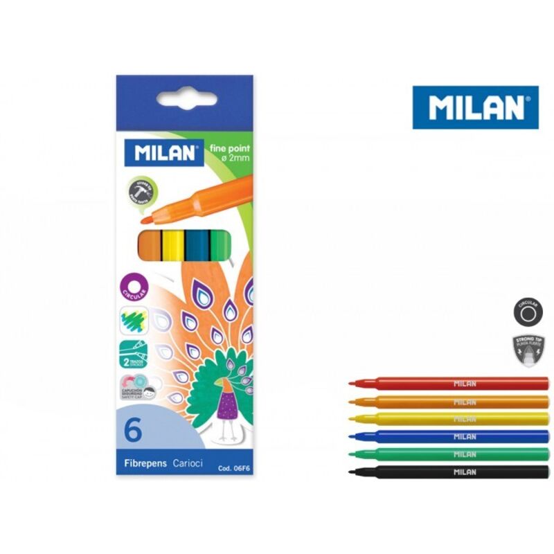 Marcadores redondos de punta fina Milán, 6 colores