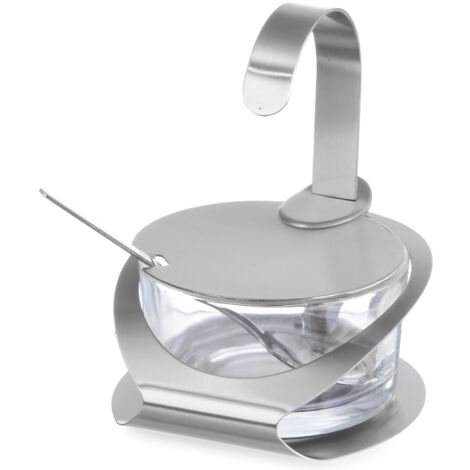 Azucarero de vidrio y acero inoxidable con cuchara, diámetro 130 mm, altura 90 mm - Hendi 465370