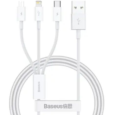 Cable USB 3 en 1 Baseus Superior - Lightning / USB Tipo C / Micro USB 3.5A 1 m Blanco
