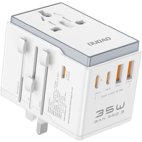 Cargador universal de viaje de 35 W (UE/RU/AUS/EE. UU./JP, 3 USB-C, 2 USB-A), color blanco
