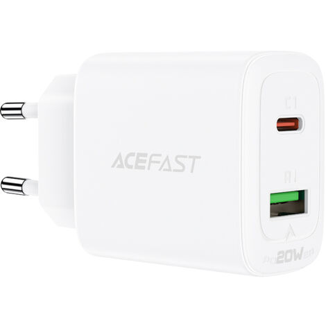 Cargador de pared USB-C y USB 20W PPS PD QC 3.0 AFC FCP Blanco