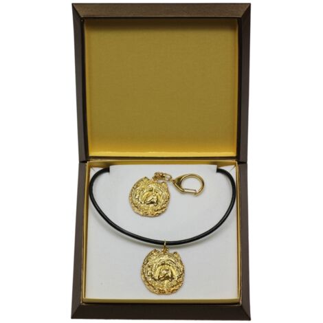 Chow Chow - llavero y collar con perro en caja, producto bañado en oro ...