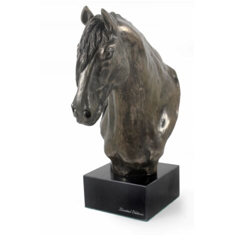 Caballo frisón: elegante estatuilla, busto de caballo sobre base de ...