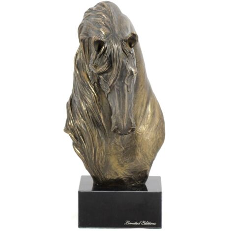 Caballo frisón II: elegante estatuilla, busto de caballo sobre base de ...