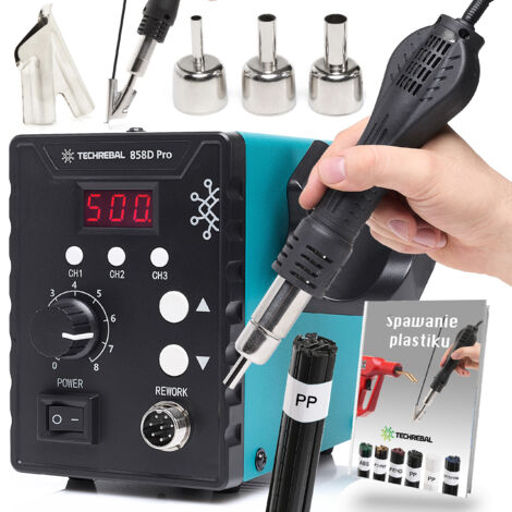 Estación de Soldadura de Aire Caliente TECHREBAL 858D Pro + Aglutinante PP Negro 100g + Boquilla ...