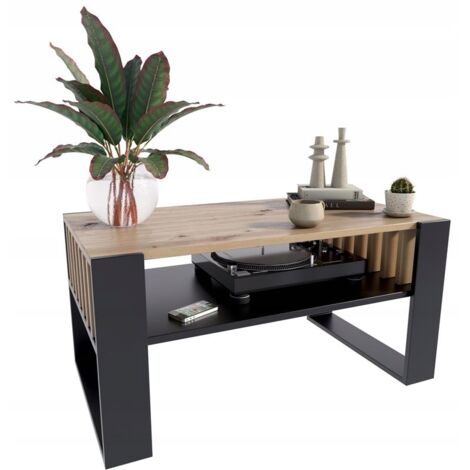 Mesa de centro IGA artisan negra con listones loft retro rústica